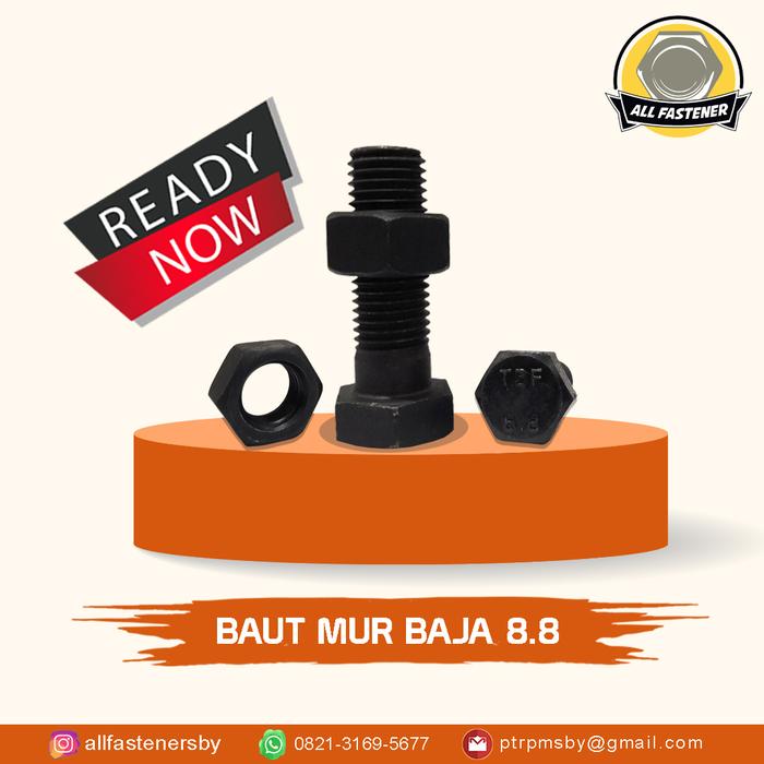 Jual BAUT MUR BAJA 8.8 HITAM M8 X 20mm Kunci 13 P1.25 FULL THREAD ...