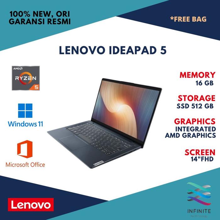 Jual Lenovo IdeaPad 5 IP5 62ID R5-5625U 16GB SSD 512GB W11 OHS 14" FHD - Kota Surabaya ...