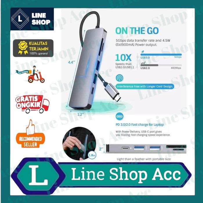 Jual Converter Type C to HDMI 6 In 1 Adapter USB C to HDMI to HUB 6in1 ...