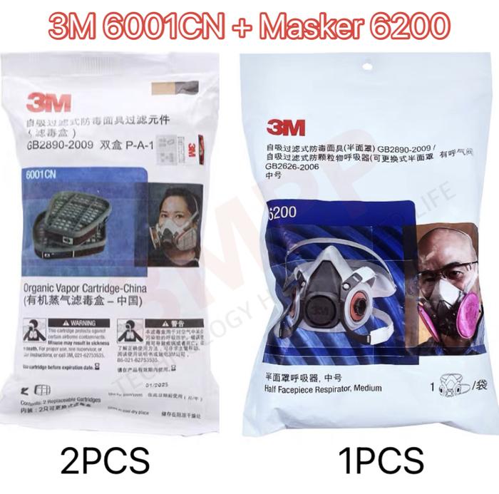 Jual 3M 6001CN Filter Cotton for 3M 6200 6800 7502 Masker Cartridge 100%ORI - 3M6001CN+3M6200 ...