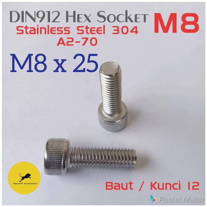 Jual Baut L M8 x 25 Hex Socket SUS304 - Jakarta Timur - MekanikAutomation | Tokopedia