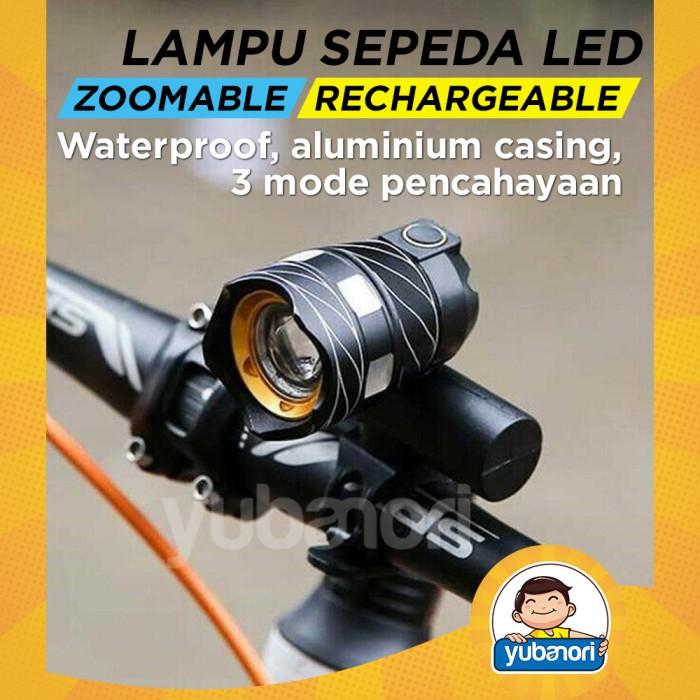 Jual Lampu Sepeda Depan LED bisa di cas bisa di zoom black gold hitam ...