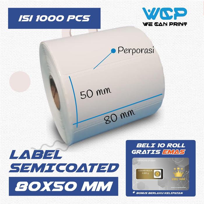 Jual LABEL STICKER PRINTER BARCODE KERTAS STIKER SEMICOATED 80x50 MM ...