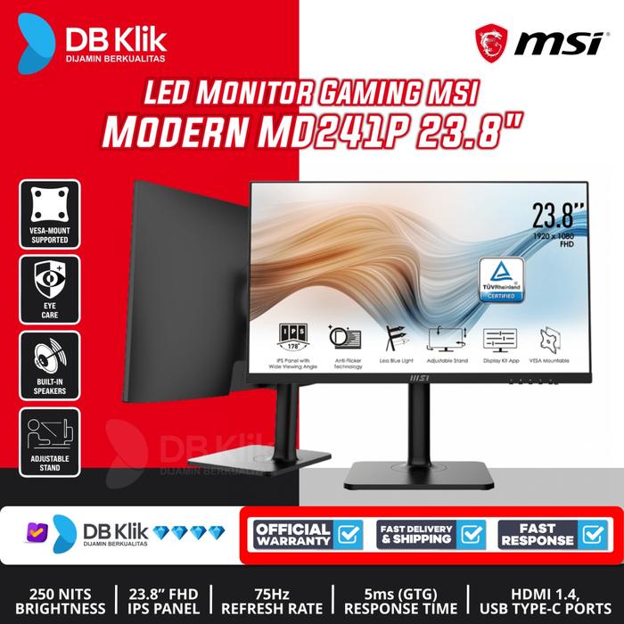 LED Monitor MSI Modern MD241P 23.8" 75Hz FHD HDMI USB C - MSI MD241 P