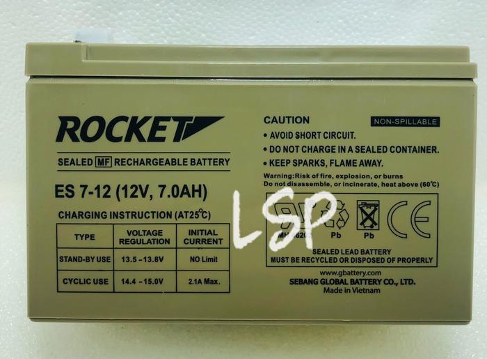 Jual Aki Rocket ES 7-12 VRLA MF 12V 7Ah Baterai Accu Kering ES-7-12 UPS - Jakarta Utara - Limin ...