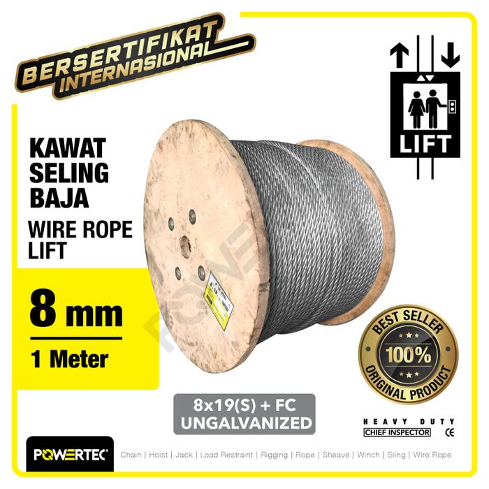 Jual Wire Rope / Kawat Seling LIFT 8x19(S) FC 8mm Ungalv POWERTEC - 1 Mtr - Jakarta Pusat ...