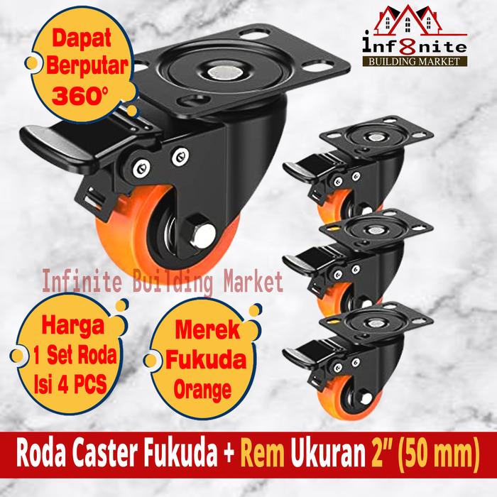 Jual Roda Caster Karet Gepeng Rem Fukuda 2 Inch Roda Troli Etalase 50 ...