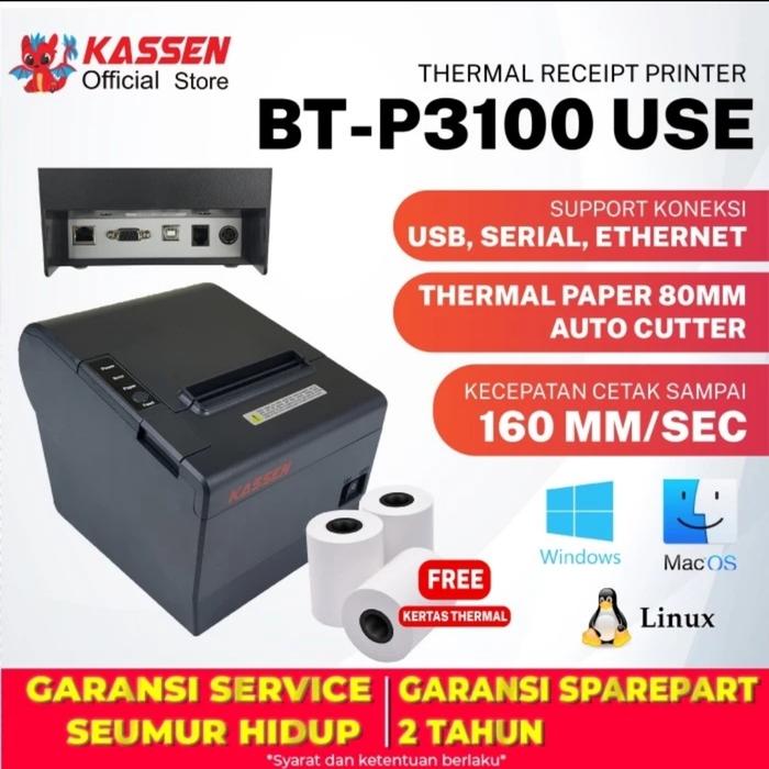 Promo Kassen BT-P3100 BTP 3100 Printer Bluetooth Termal Receipt 80mm ...