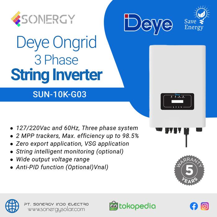Jual String Inverter Ongrid 3 Phase Deye SUN10K-G03 Wifi 3 Fasa Panel ...