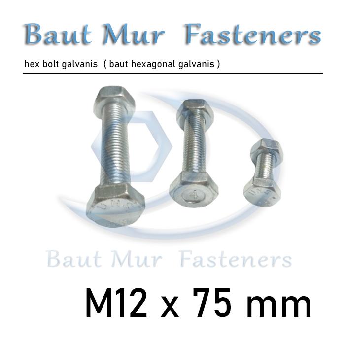Jual baut mur m12 x 75 / bmp m12 x 75 galvanis / bmp m12 x 75mm ...