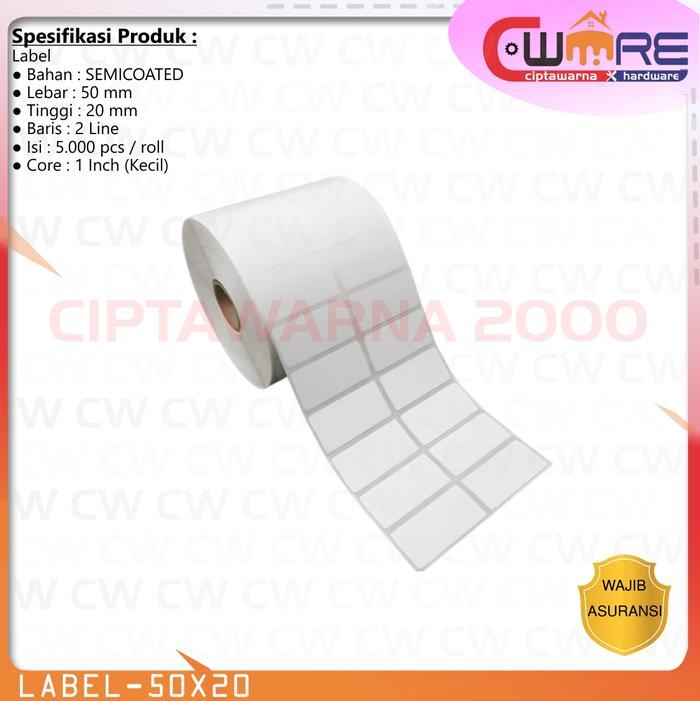 Jual Label barcode Kertas cetak stiker label semi coated 50 x 20mm 2 Line - Kota Palembang ...