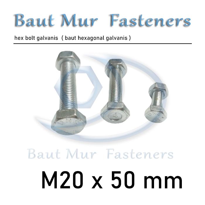 Jual baut mur m20 x 50 / bmp m20 x 50 galvanis / bmp m20 x 50mm ...