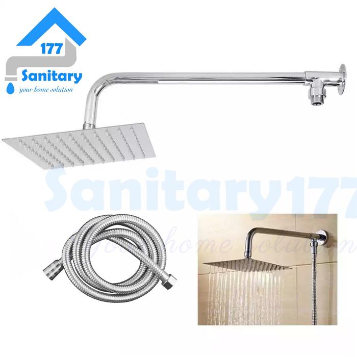 Jual Paket shower tembok kotak stainless tanpa bobok 8inch rainfall ...