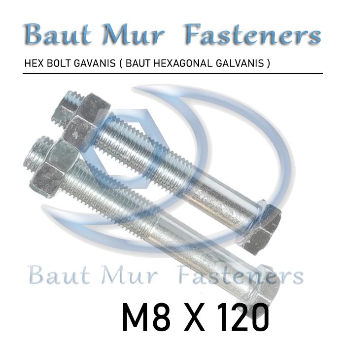 Jual baut mur m8 x 120 / bmp m8 x 120 galvanis / bmp m8 x 120mm ...