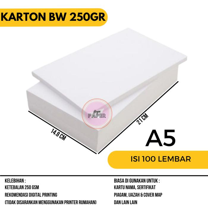 Jual Kertas BW Carton A5 isi 100 lembar / Kertas Karton BW - Kota ...