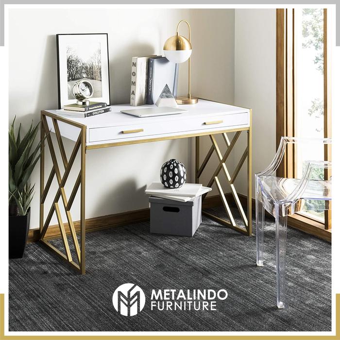 Jual meja belajar minimalis putih modern, meja kerja rangka metal ...