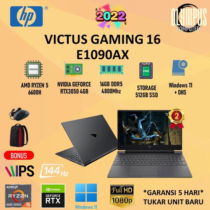 Jual HP Victus Gaming 16 E1090AX RTX3050 Ryzen 5 6600H 16GB 512SSD W11 ...