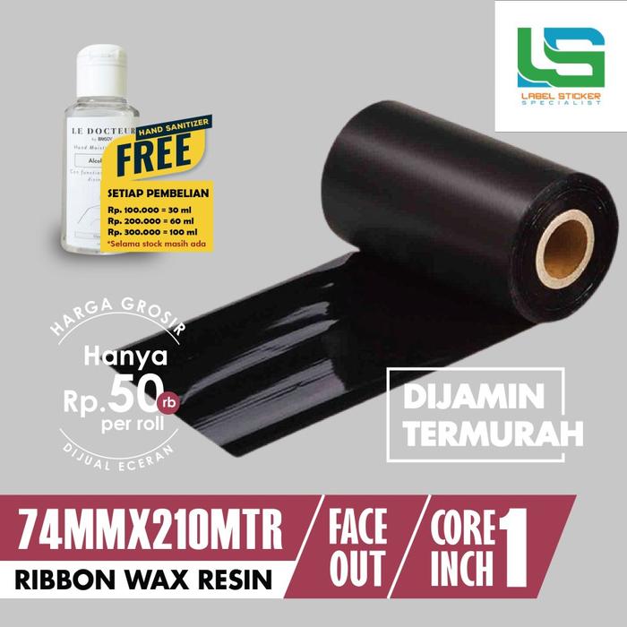 Jual RIBBON BARCODE 74X210 MTR PREMIUM WAX RIBBON 74MMx210M FACE OUT ...