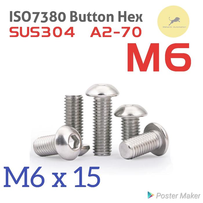 Jual Baut L Button M6x15 SUS304 - Jakarta Timur - Mekanikautomation | Tokopedia