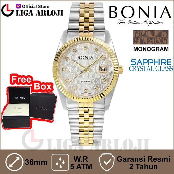Promo BONIA BNB10550-1116 Monogram Sapphire Jam Tangan Pria Analog Gold ...