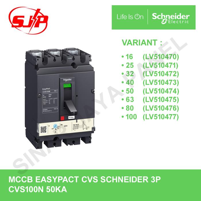 Jual MCCB SCHNEIDER EASYPACT CVS100N 3P 16A 25A 32A 40A 50A 80A 100A ...