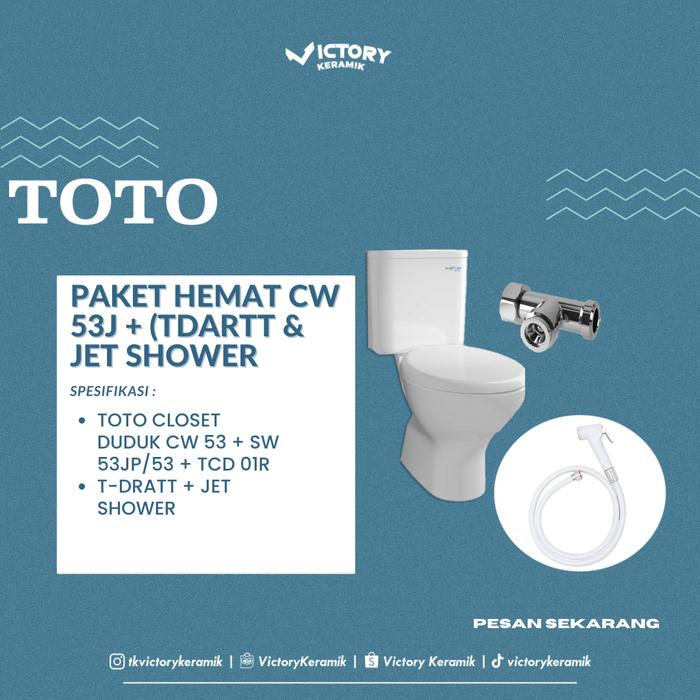 Jual KLOSET DUDUK TOTO CW 53 J PUTIH FULL SET ( JET SHOWER + T-DRAT ...