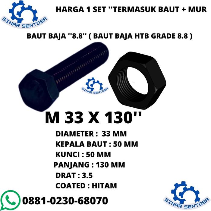 Jual baut baja 8.8 htb ''M33 X 130'' harga 1 set mur + baut'' - Jakarta ...
