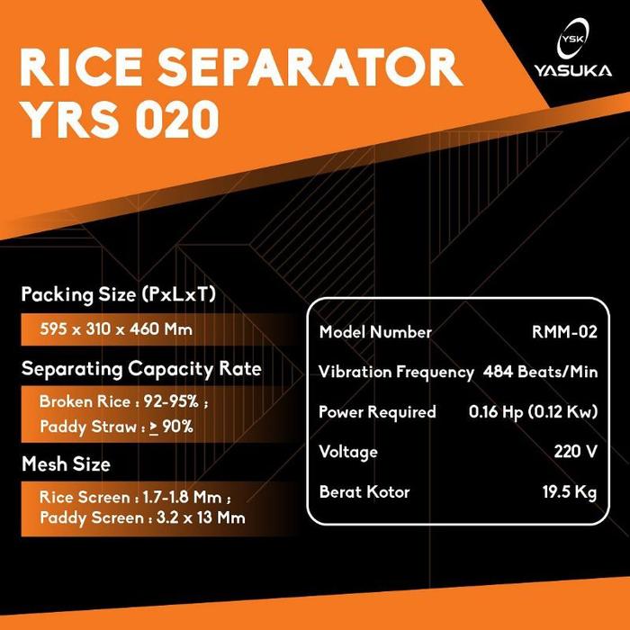 Jual Mesin Pemisah Beras Gabah Yasuka Yrs020 / Rice Separator Yrs 020 ...