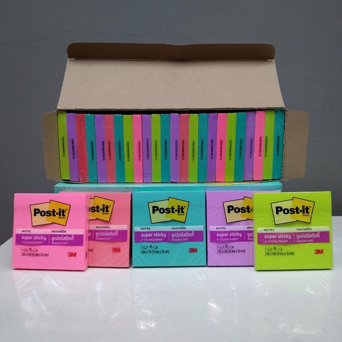 Jual 3M Post It Super Sticky Notes 654-24SSMIA Supernova 1 box isi 24 ...