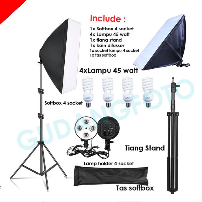 Jual Paket Lampu Lighting Studio Light Stand 2M+ 4 Socket E27 Komplit ...