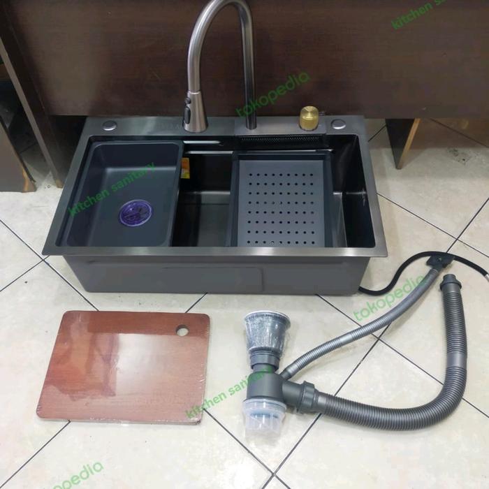 Jual kitchen sink hitam sus 304 komplit/sink hitam set murah - Kota ...