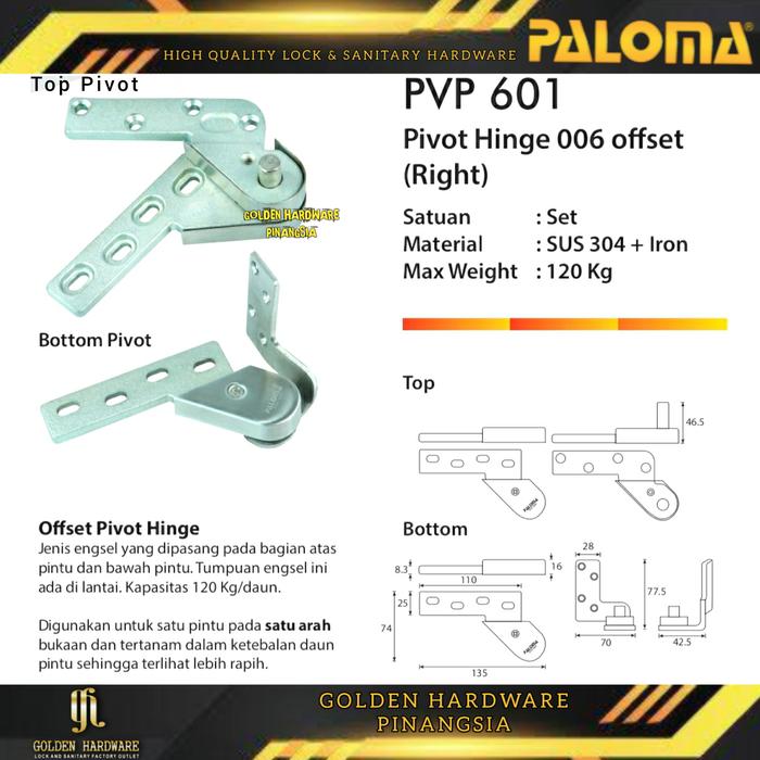 Jual ENGSEL PIVOT HINGE TANAM LANTAI PINTU KAYU OFFSET PALOMA PVP 601 ...