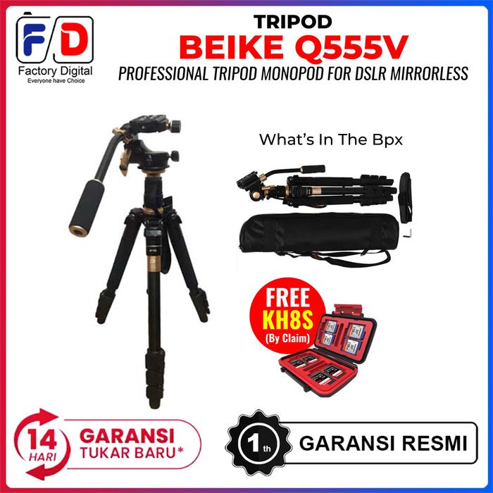 Promo Tripod Beike Q555V Q555 Professional Fluid Head Tripod Video ...