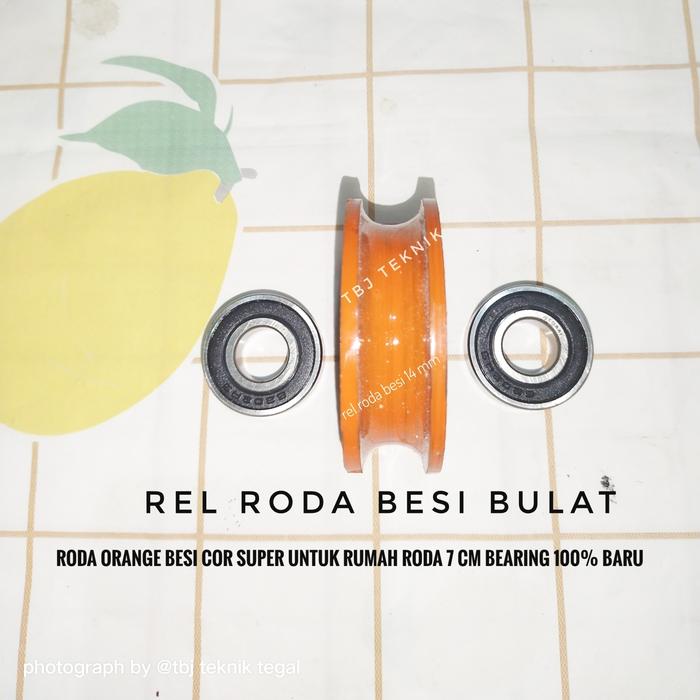 Jual Roda Orange besi cor super untuk rumah roda 7 cm bearing 100% baru ...