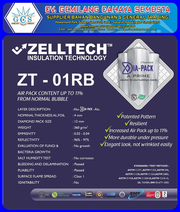 Jual Aluminium Foil Zelltech ( ZT-01RB ) / insulation / Peredam Panas ...
