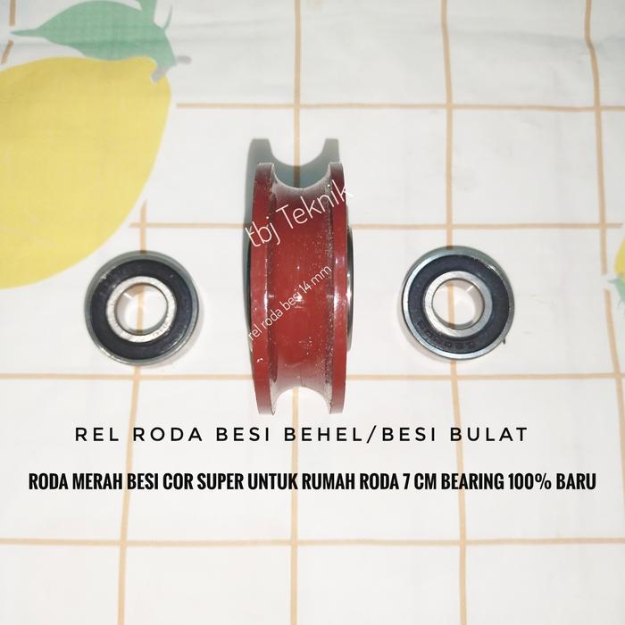 Jual roda merah besi cor super untuk rumah roda 7 cm bearing 100% baru ...