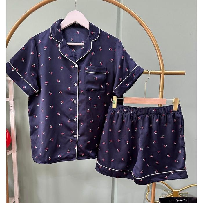 Jual Set Piyama GU by UNIQLO Satin Pajamas Motif Cherry - Biru, M ...
