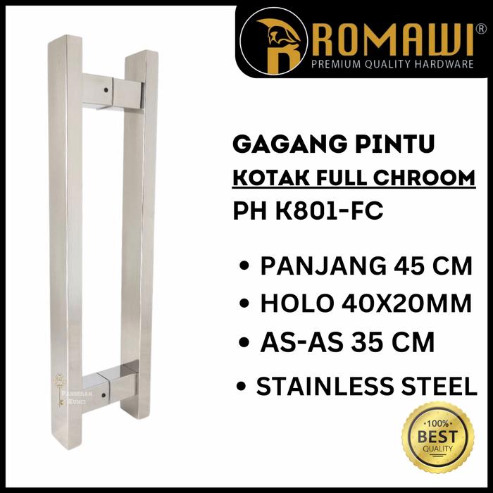 Jual PULL HANDLE GAGANG PINTU KOTAK KACA RUMAH BAUT TEMBUS 45 CM CHROM K801 - Kab. Bogor ...