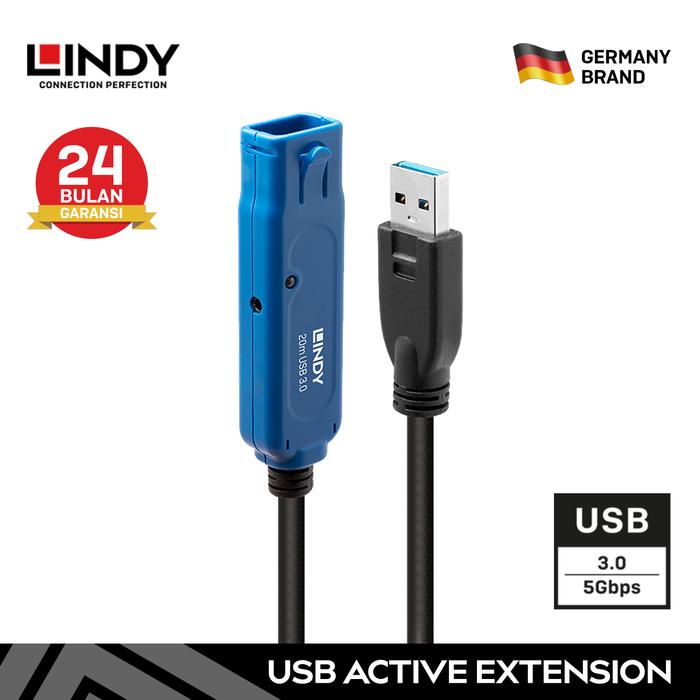 Promo Kabel USB Extension LINDY Male to Female USB 3.0 5Gbps Aktif Pro ...