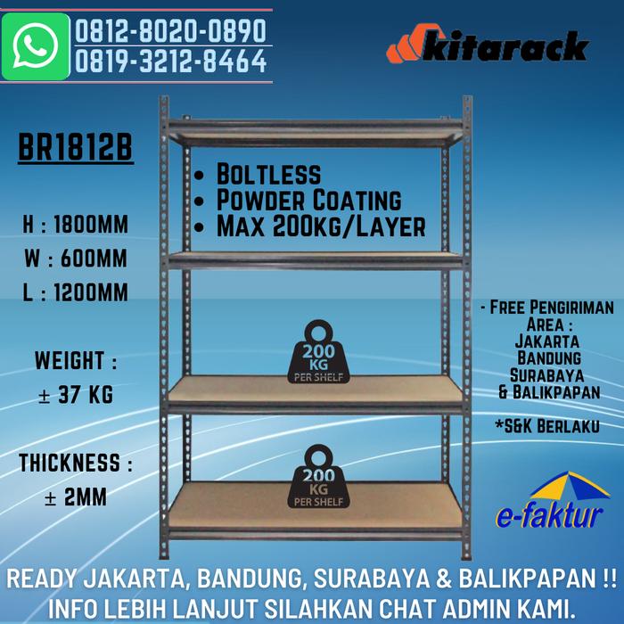 Jual WAREHOUSE RACK KITARACK BR1812B BOLTLESS RAK GUDANG 4 SUSUN 1.8 ...