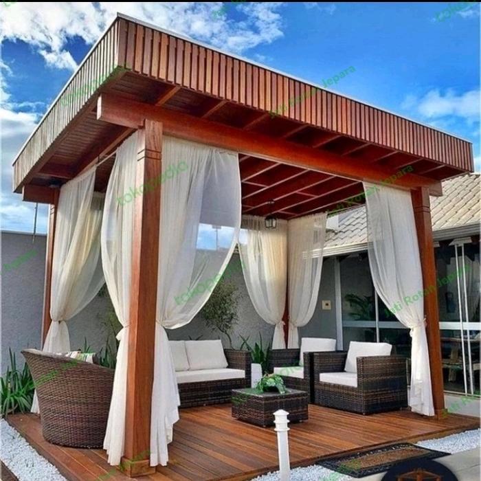 Jual Gazebo kayu jati minimalis modern pragola display gazebo taman ...
