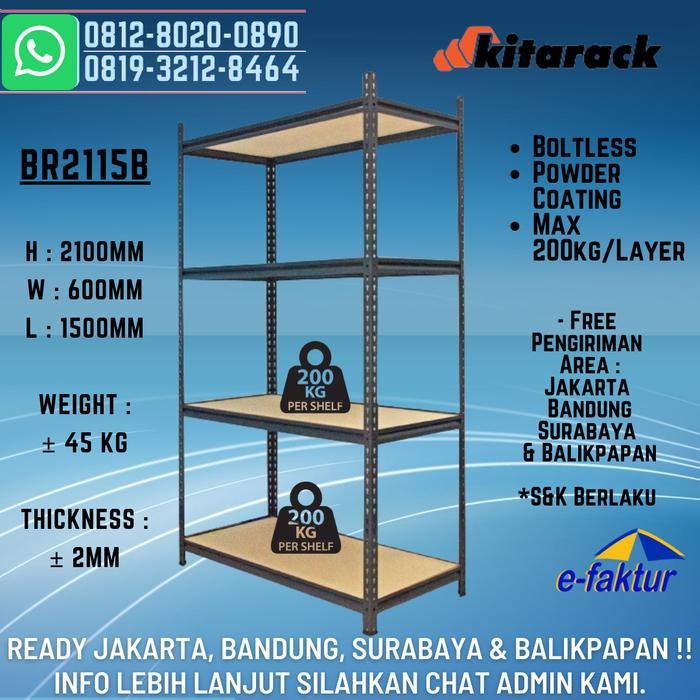 Jual WAREHOUSE RACK KITARACK BR2115B BOLTLESS RAK GUDANG 4 SUSUN 2.1 ...