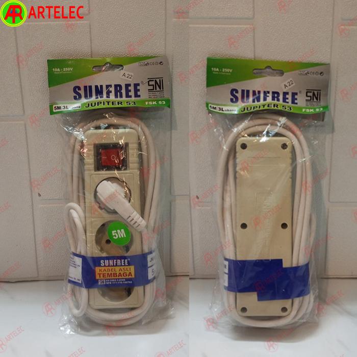 Jual Stop kontak Sunfree Jupiter 3, 4, 5 Lubang Panjang kabel 5 Meter - 5 Lubang - Jakarta Barat ...