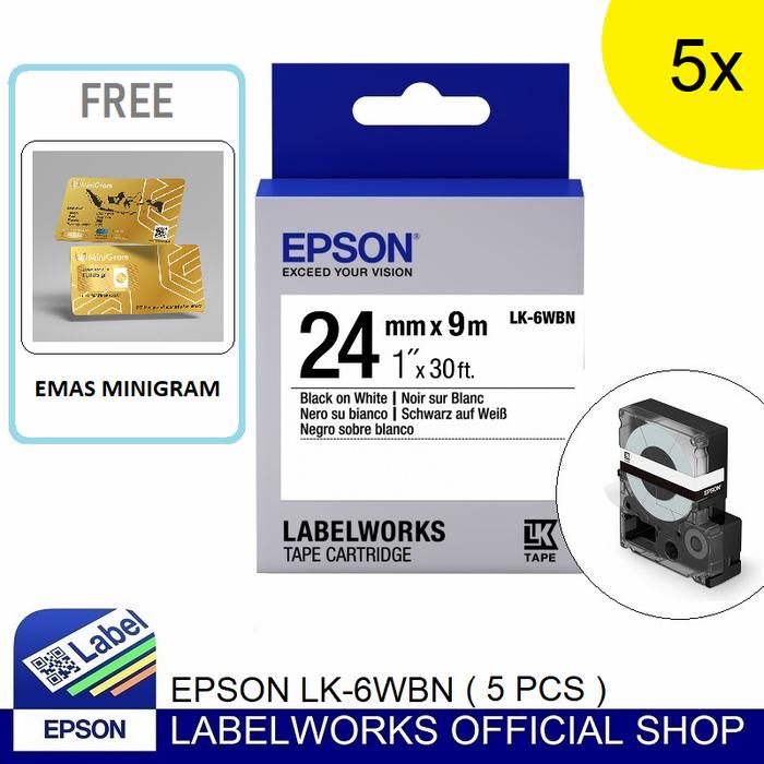 Jual Epson label 24mm black on white 9m labelworks tape LK-6WBN bundle ...