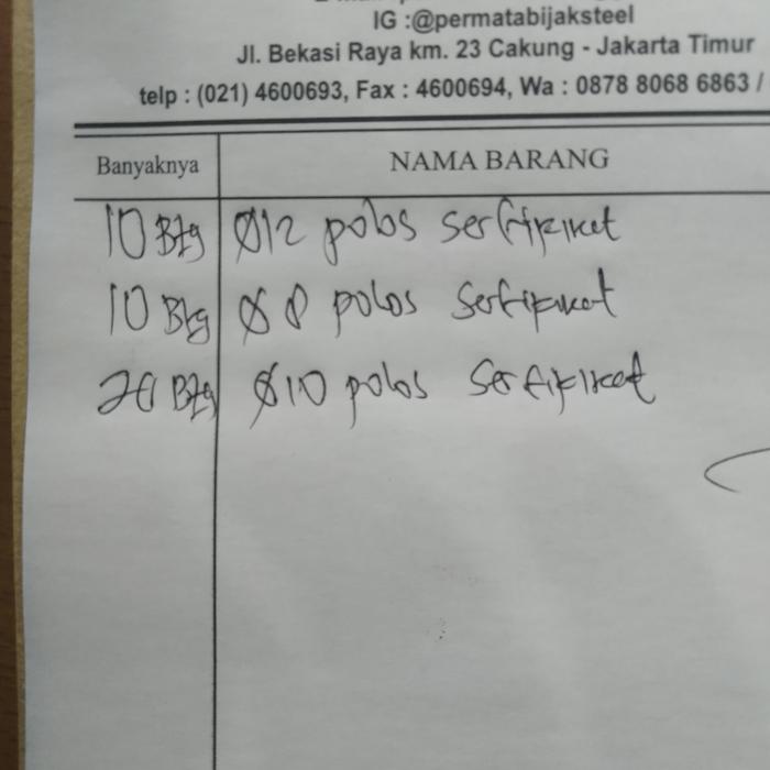 Jual PO besi beton pak Rizal 15/12/22 - Jakarta Timur - Besi Permata ...