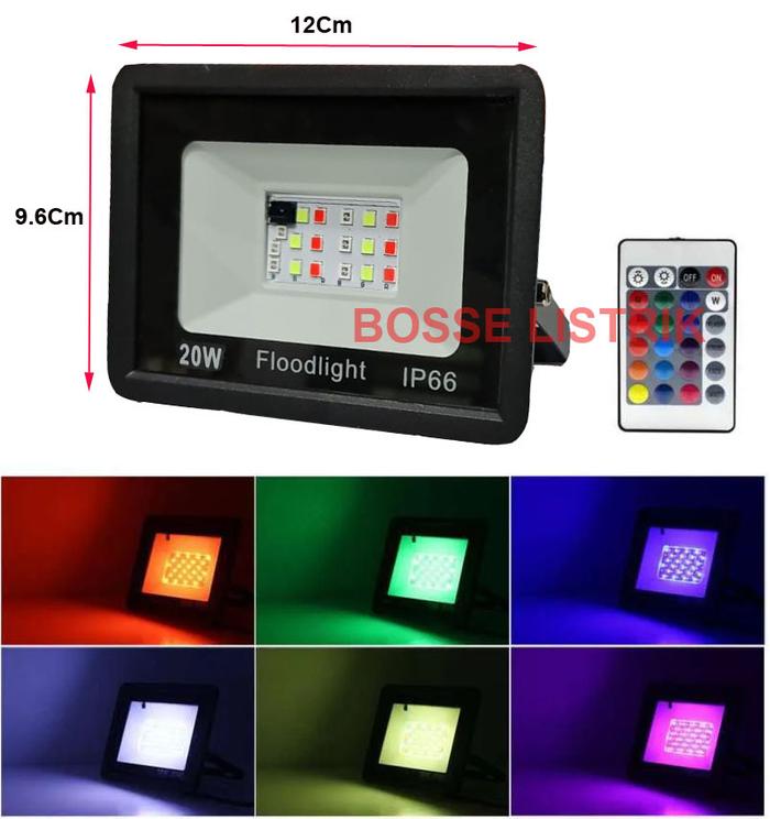 Jual Lampu Kap sorot LED Flood Light RGB Warna Warni 20W Remote - Kota Surabaya - Bosse Listrik ...