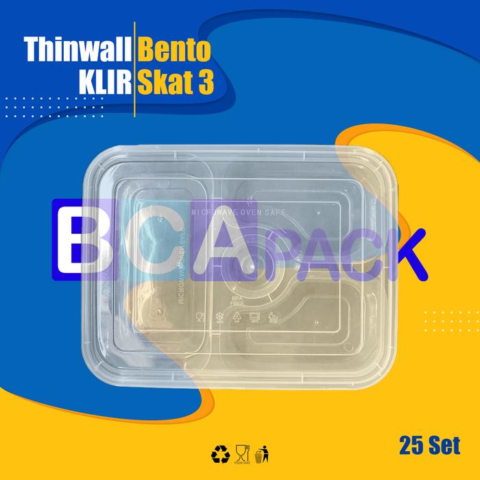 Jual Thinwall Klir Bento 3 Skat - Bento Food Container Isi 25 Set ...