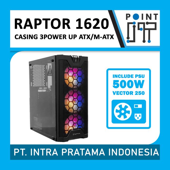 Jual Casing PC Gaming Raptor 1620 PSU 500W ATX Case with 3 Rainbow Fan ...