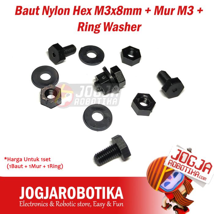 Jual Baut Nylon Hex M3x8mm + Mur M3 + Ring Washer - Kab. Sleman ...