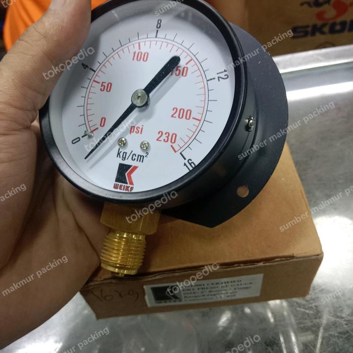 Jual pressure gauge weike 3" bottom+flange pressure 16 kg/cm besi kuningan - Jakarta Barat ...